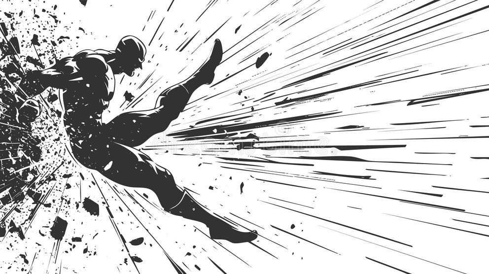 Dynamic Superhero Illustration in Black and White with Explosive Impact ...