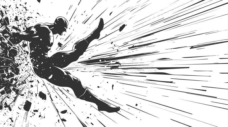 Dynamic Superhero Illustration in Black and White with Explosive Impact ...