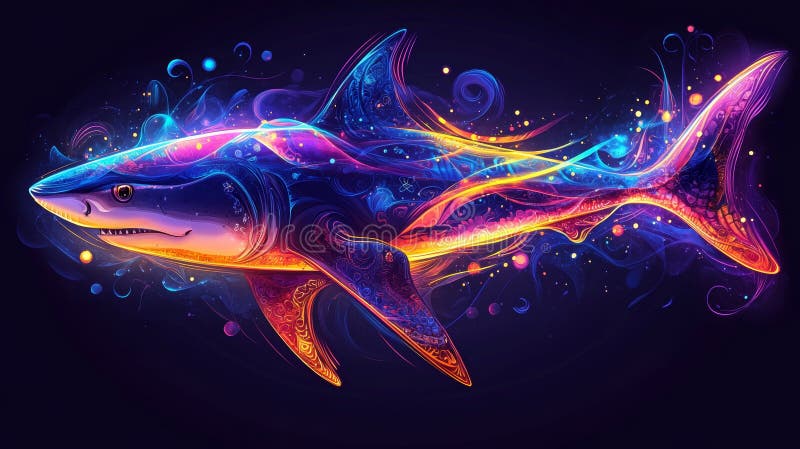 A Dynamic Swimming Pose is Captured in the Stylized Shark, Complete ...