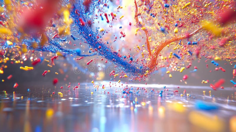 Dynamic Swirl of Colorful Particles in Motion Against Reflective ...