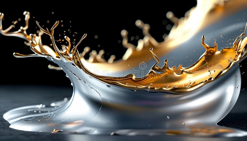 Vibrant Splash of Liquid Gold and Silver Merging in an Artistic Display ...