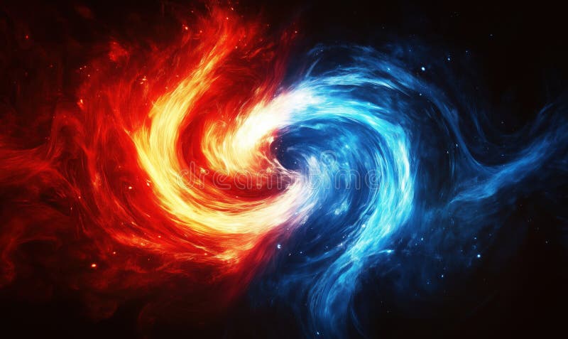 Dynamic Swirling Flames of Red and Blue Representing Fire and Ice in ...