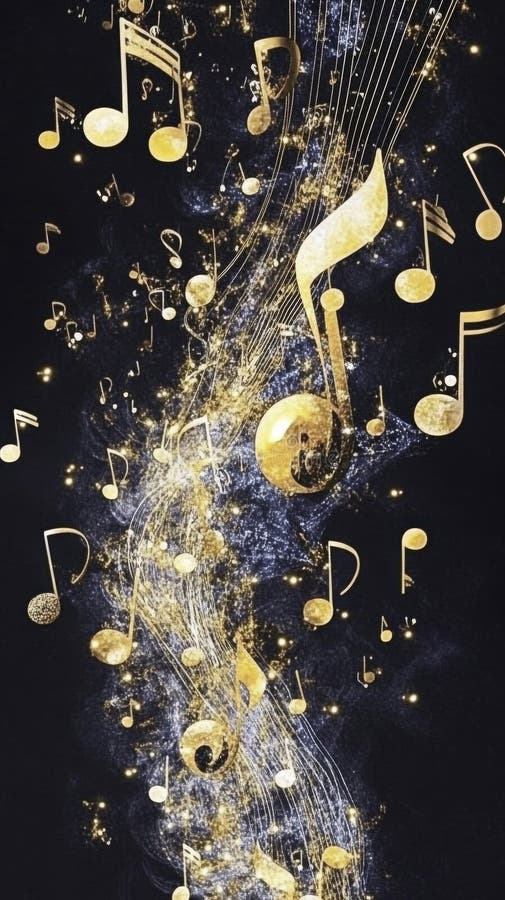Golden Music Notes Swirling in Dynamic Abstract Design Stock ...