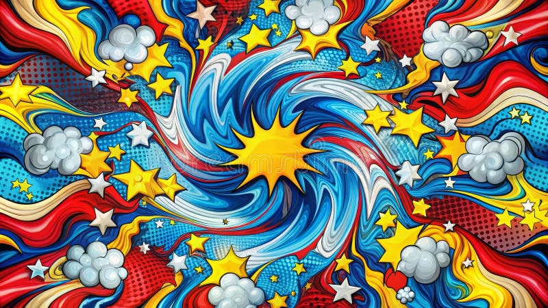 Dynamic Swirling Starburst Comic Book Design with Speech Bubbles and ...