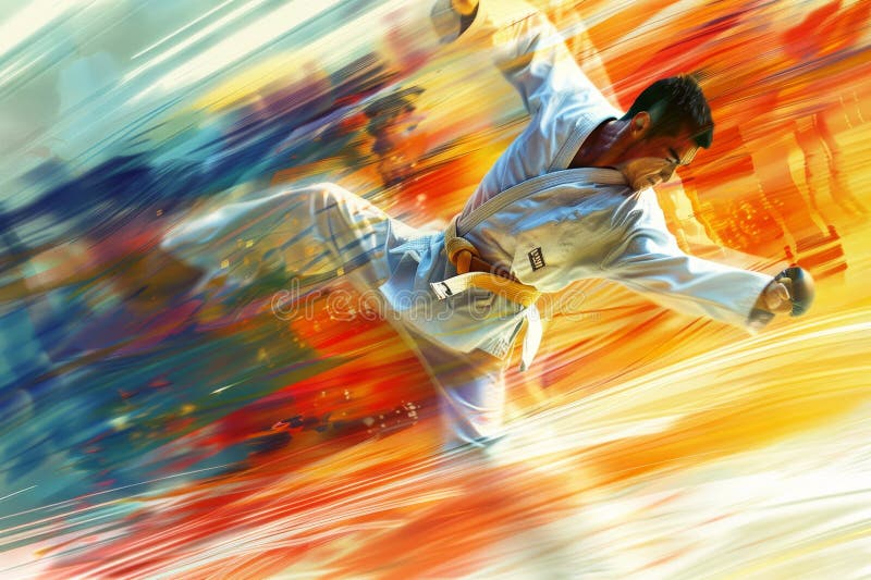Dynamic Taekwondo Athlete from Turkey Executing a Powerful Kick Stock ...