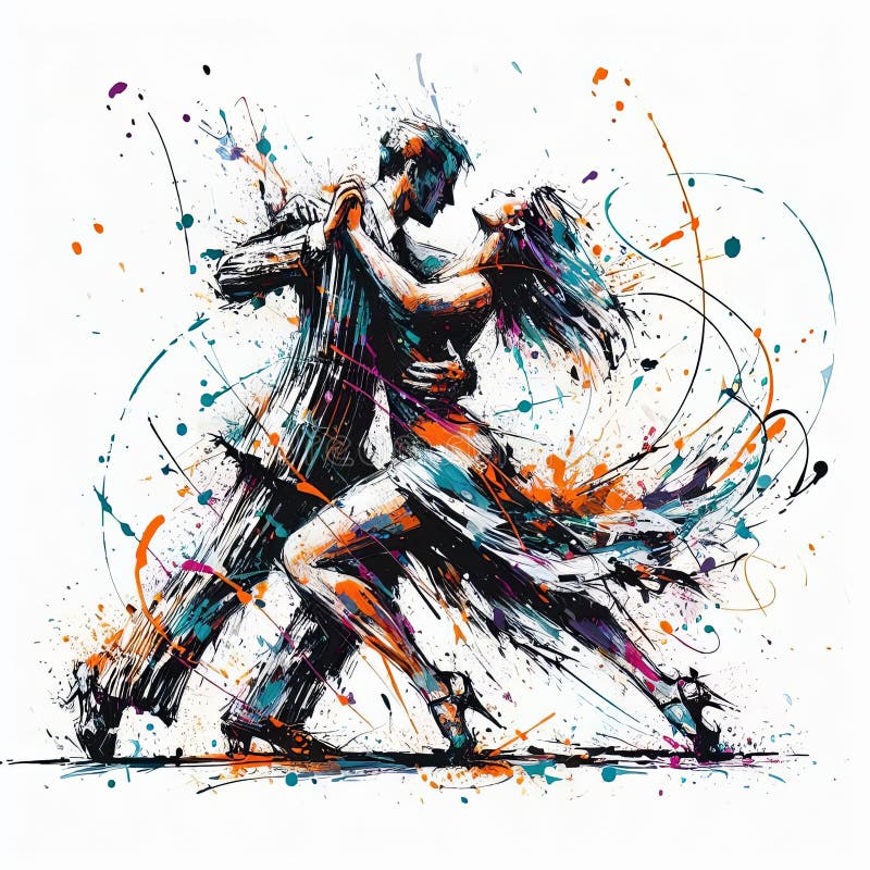 Dynamic Tango Pose with Bold Lines Stock Illustration - Illustration of ...