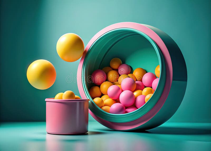 Dynamic Teal and Yellow Abstract Floating Objects in a Circular ...