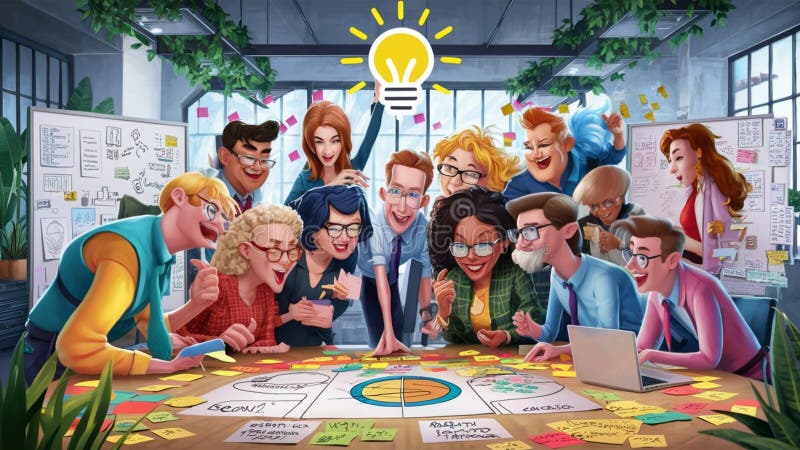Dynamic Team Brainstorming Session Stock Illustration - Illustration of ...