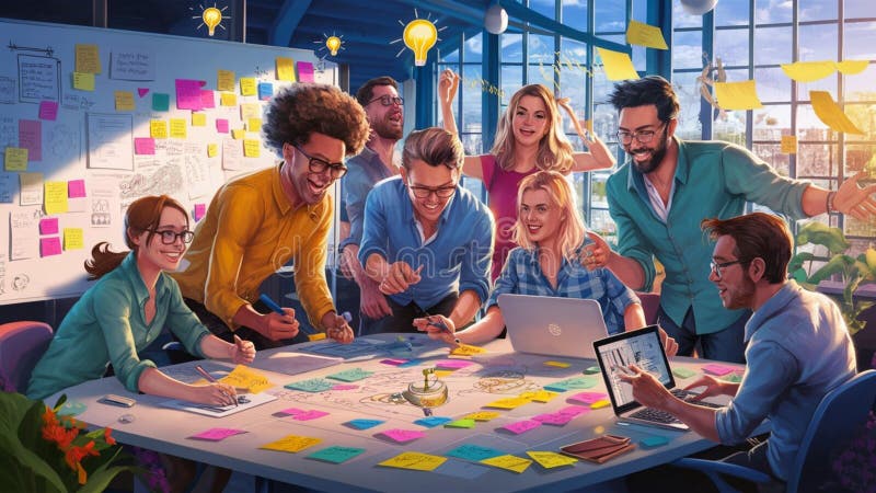 Dynamic Team Brainstorming Session Stock Illustration - Illustration of ...