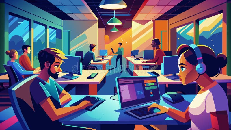 Dynamic Tech Startup Team Collaborating in Modern Office at Sunset ... Dynamic Tech Startup Team Collaborating in Modern Office at Sunset ...