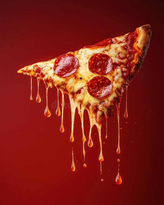 Crispy Pizza Slice with Melting Cheese in Enticing Display Stock ...