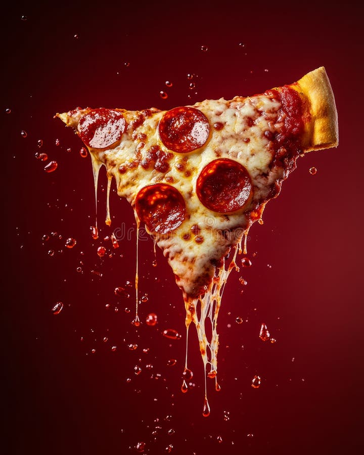 Crispy Pizza Slice with Melting Cheese in Enticing Display Stock ...