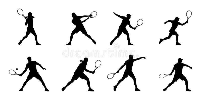 Dynamic Tennis Players in Action Silhouettes Stock Vector ...