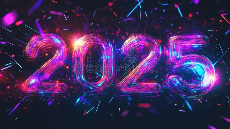 Dynamic 2025 Text in Vibrant Light Effects on Dark Modern Background ...