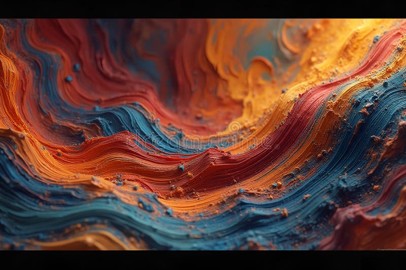 Dynamic Textural Paint Swirls in Rich Teal and Burnt Orange with ...