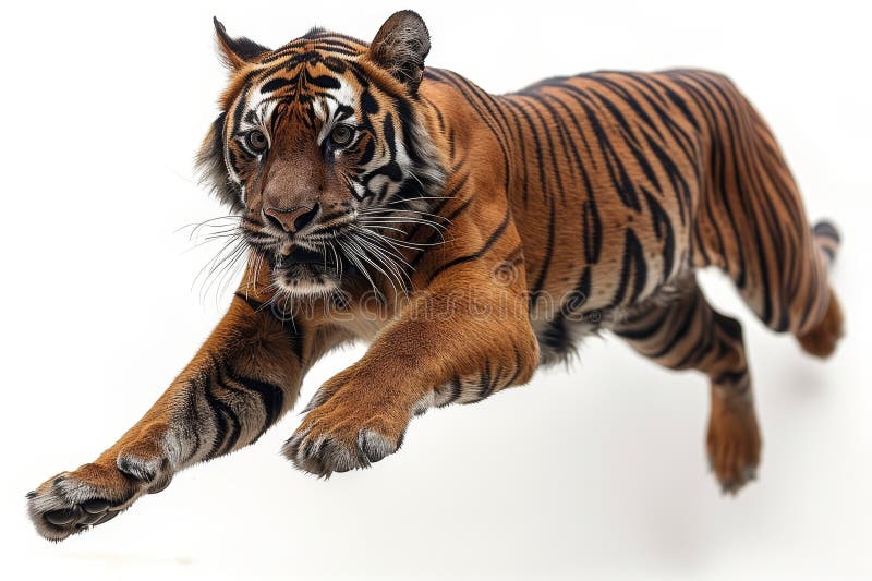 Dynamic Tiger Leaping in Mid Air Against a Pure White Background for ...