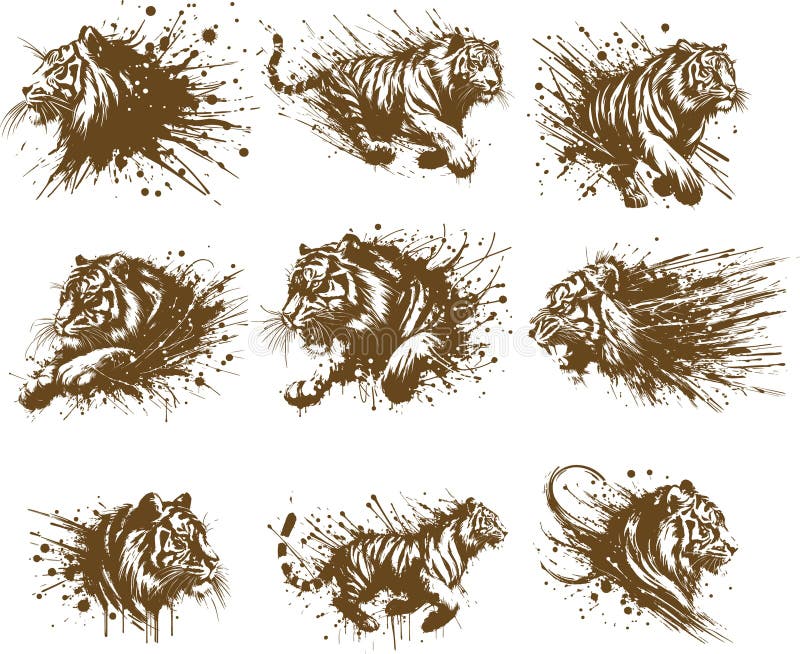 Dynamic Tiger Silhouettes Collection with Artistic Splash Design ...