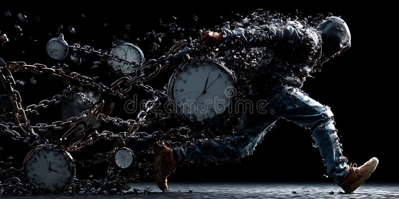 Dynamic Time Warp Abstract Artwork of a Figure Racing Against Clocks ...