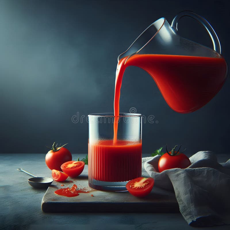 Dynamic Tomato Juice Pour with Fresh Fruit and Splash Elements Stock ...