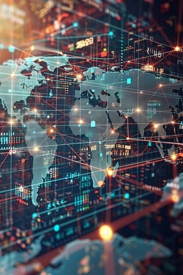 Dynamic Trade Grid Connecting Global Commerce on a World Map Stock ...