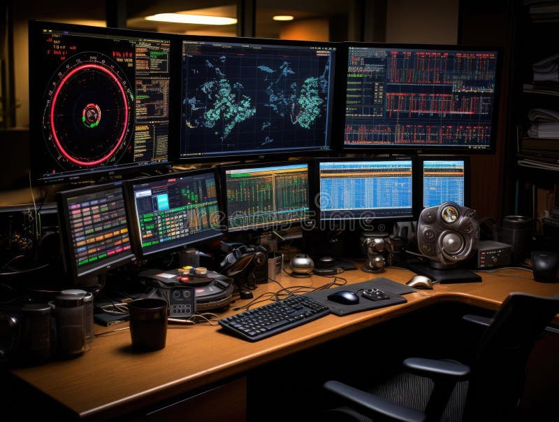 Dynamic Trading Office with Realtime Projections Stock Illustration ...