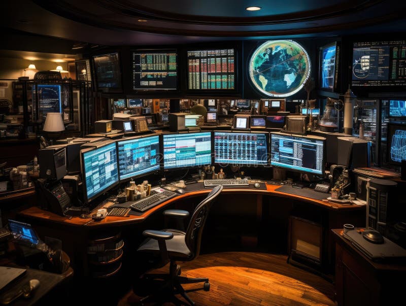 Dynamic Trading Office with Realtime Projections Stock Illustration ...