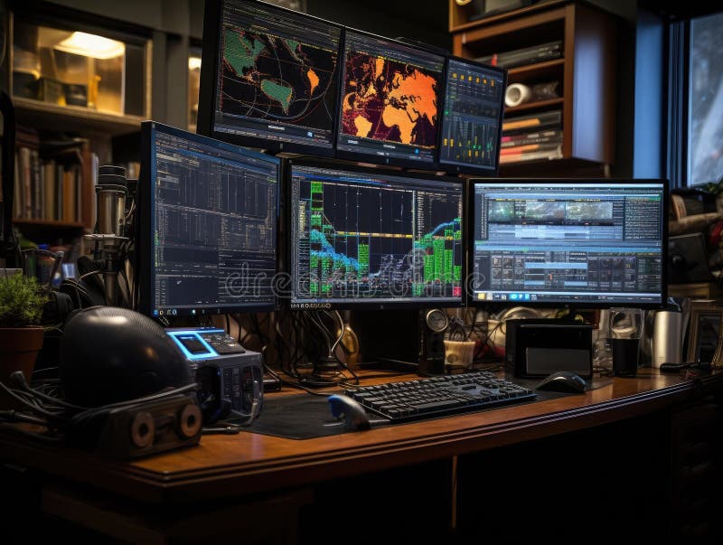 Dynamic Trading Office with Realtime Projections Stock Illustration ...
