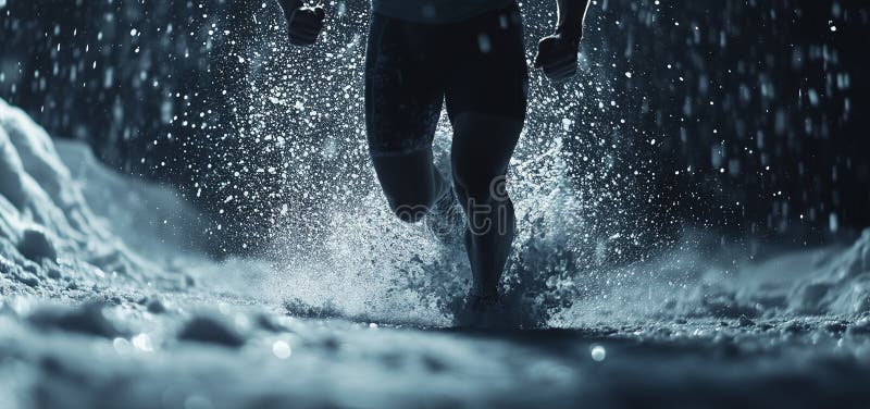 Dynamic Trail Runner Splashing through Water at Night Stock ...
