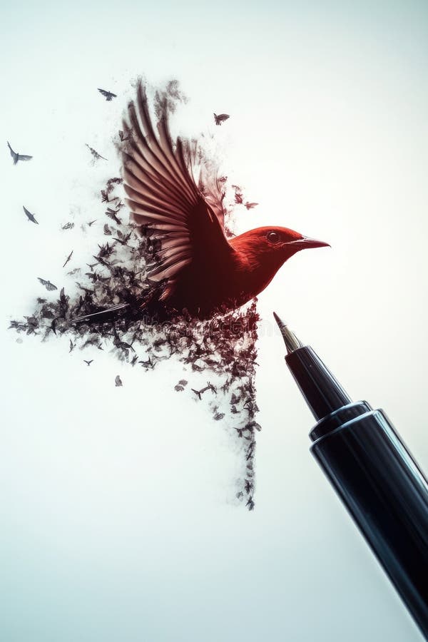 Dynamic Transformation of Bird Emerging from Ink Pen: Symbolism of ...