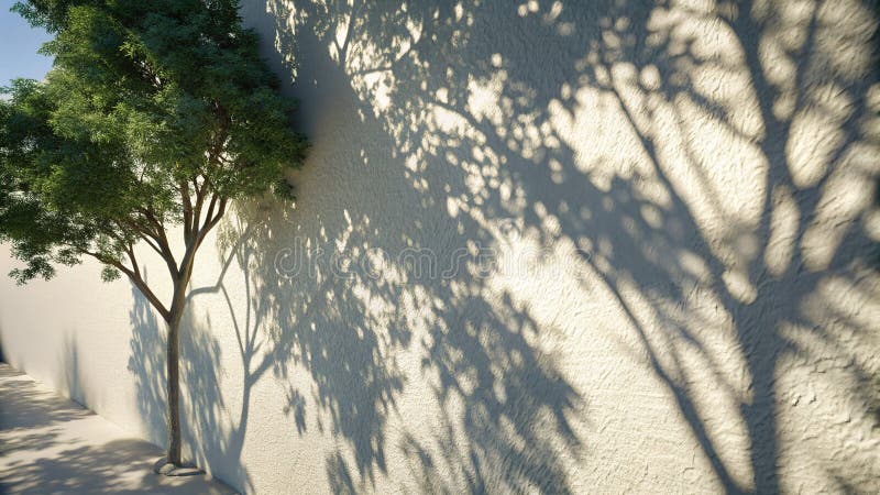 Dynamic Tree Shadows Dance Across a Textured White Wall Abstract 3D ...