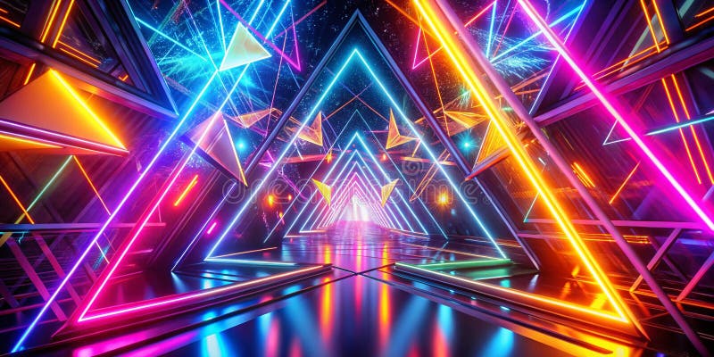 Dynamic Triangular Neon Background Visually Striking Geometric Motion ...