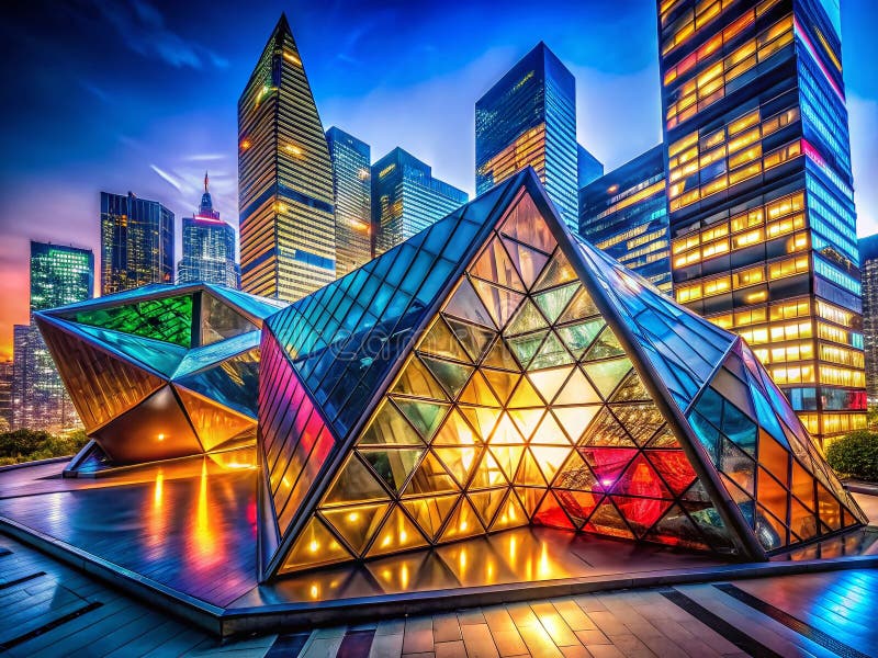 Dynamic Triangular Skyscrapers Pierce a Night Sky a Futuristic ...