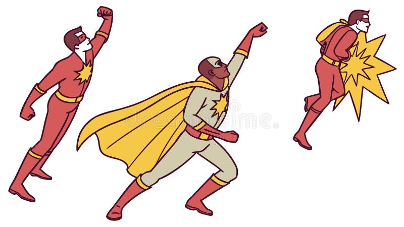 Dynamic Trio of Superheroes in Action, Teamwork, Vector Design ...