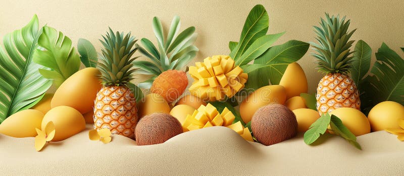 Dynamic Tropical Collage with Pineapples, Mangoes, Coconuts, and Leaves ... Dynamic Tropical Collage with Pineapples, Mangoes, Coconuts, and Leaves ...