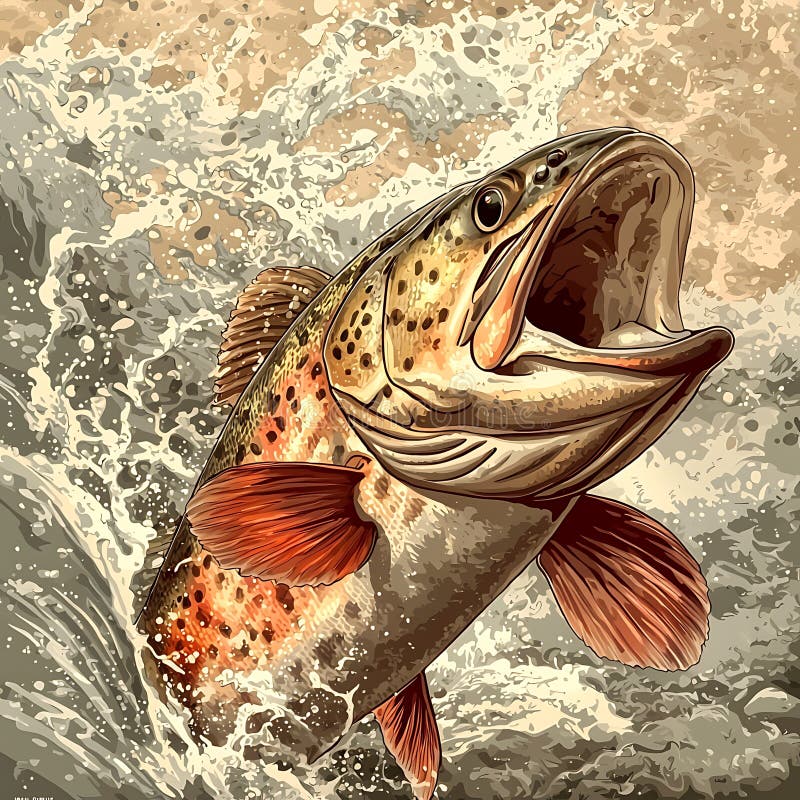 Dynamic Trout Leaping from Water with Splashing Waves this Image ...