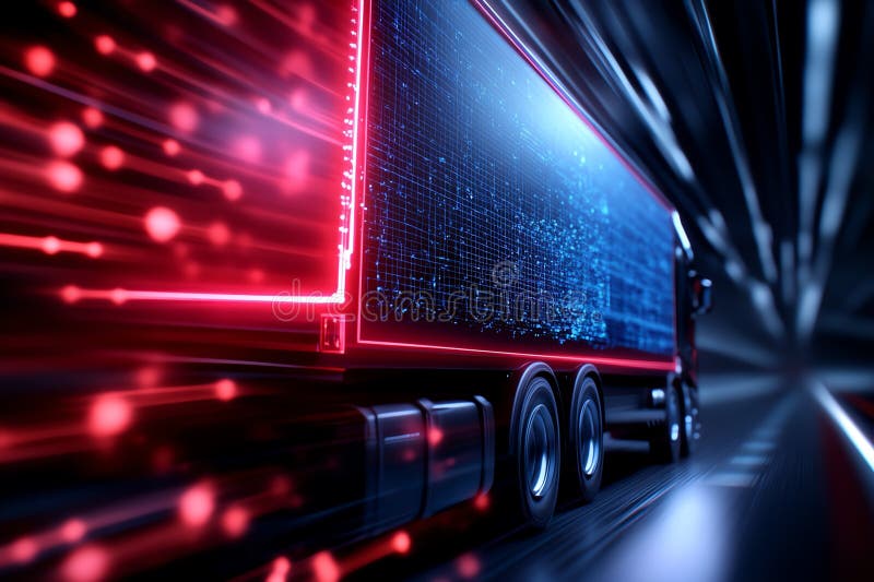 Dynamic Truck Motion with Glowing Lights Against a Dark Background ...