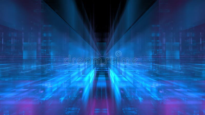Dynamic Tunnel Filled with Bright Blue and Purple Light Patterns ...