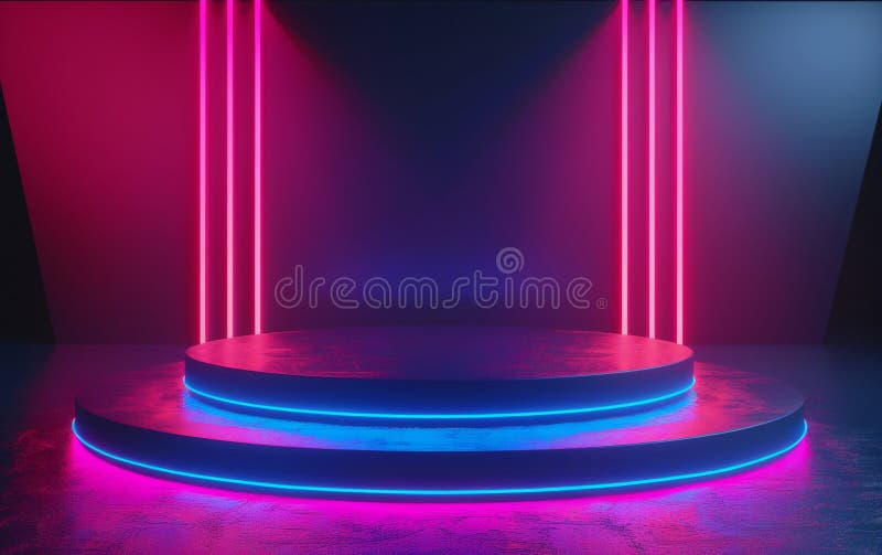 A Dynamic Two-tiered Display Platform with Neon Accents Offering a ...