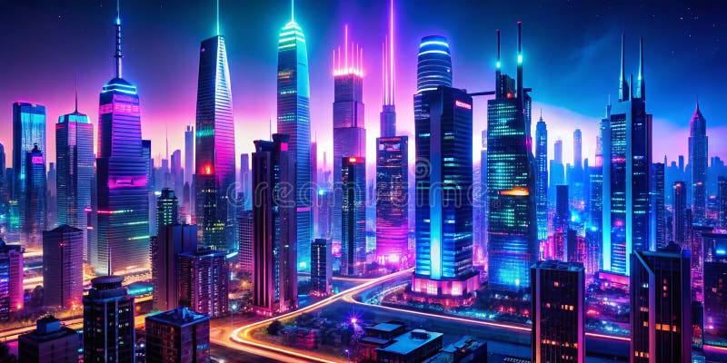 Dynamic Ultraviolet Neon Cityscape Loop Animation a Vibrant Spectrum of ...