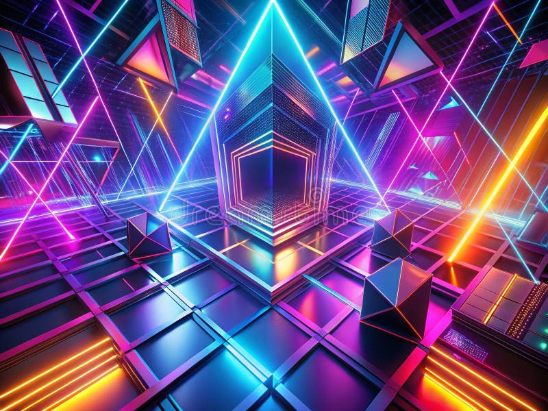 Dynamic Ultraviolet Neon Geometric Background Featuring Intricate 3D ...