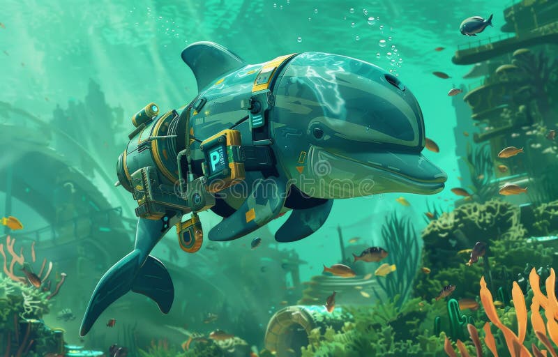 A Dynamic Underwater Setting Where a Dolphin Geared Up As a Spy with ...