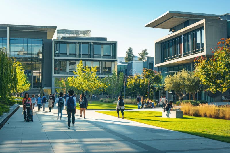 Dynamic University Atmosphere with Engaged Students, Modern Buildings ...