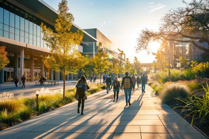 Dynamic University Atmosphere with Engaged Students, Modern Buildings ...