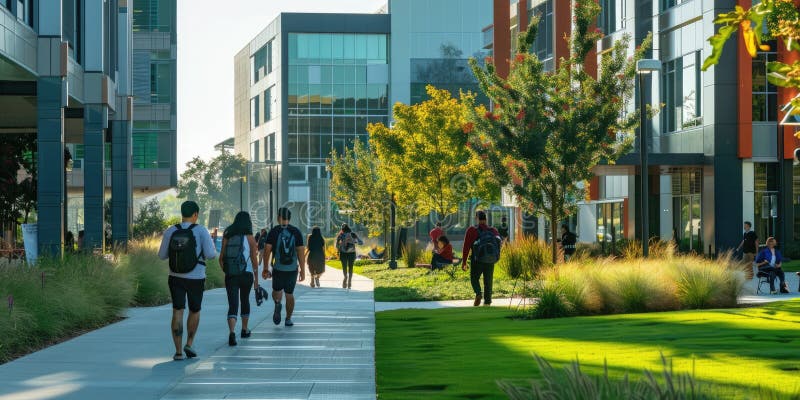 Dynamic University Atmosphere with Engaged Students, Modern Buildings ...