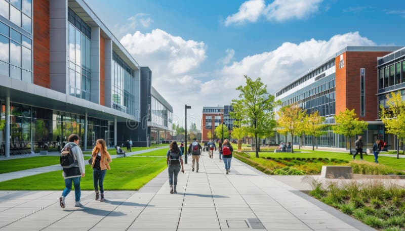 Dynamic University Atmosphere with Engaged Students, Modern Buildings ...
