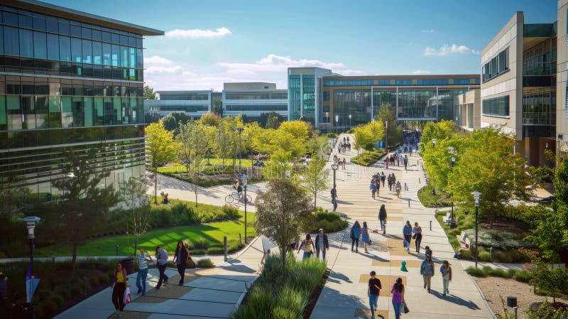 Dynamic University Atmosphere with Engaged Students, Modern Buildings ...