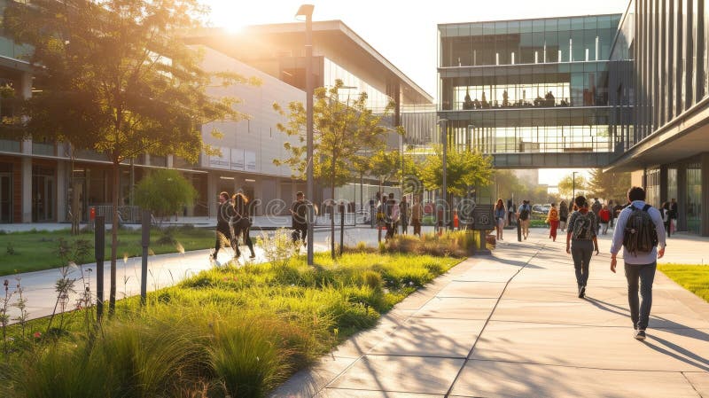 Dynamic University Atmosphere with Engaged Students, Modern Buildings ...