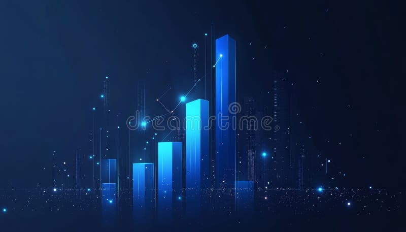Dynamic Upward Trend, Bright Light Blue Ascending Graph Line on Dark ...