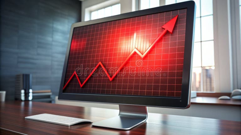 Dynamic Upward Trend Red Graph Line Soars on Modern Computer Display ...