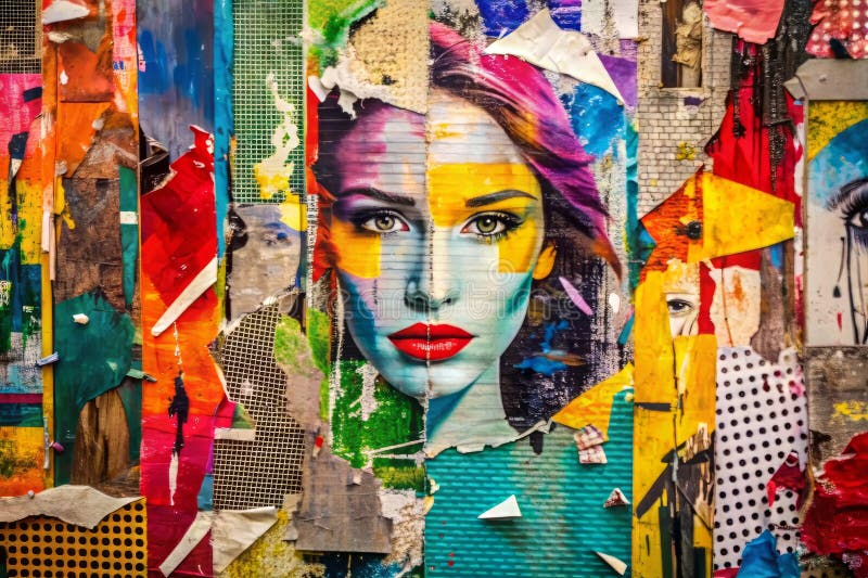 Dynamic Urban Art Collage Ripped Posters and Halftone Lettering Create ...